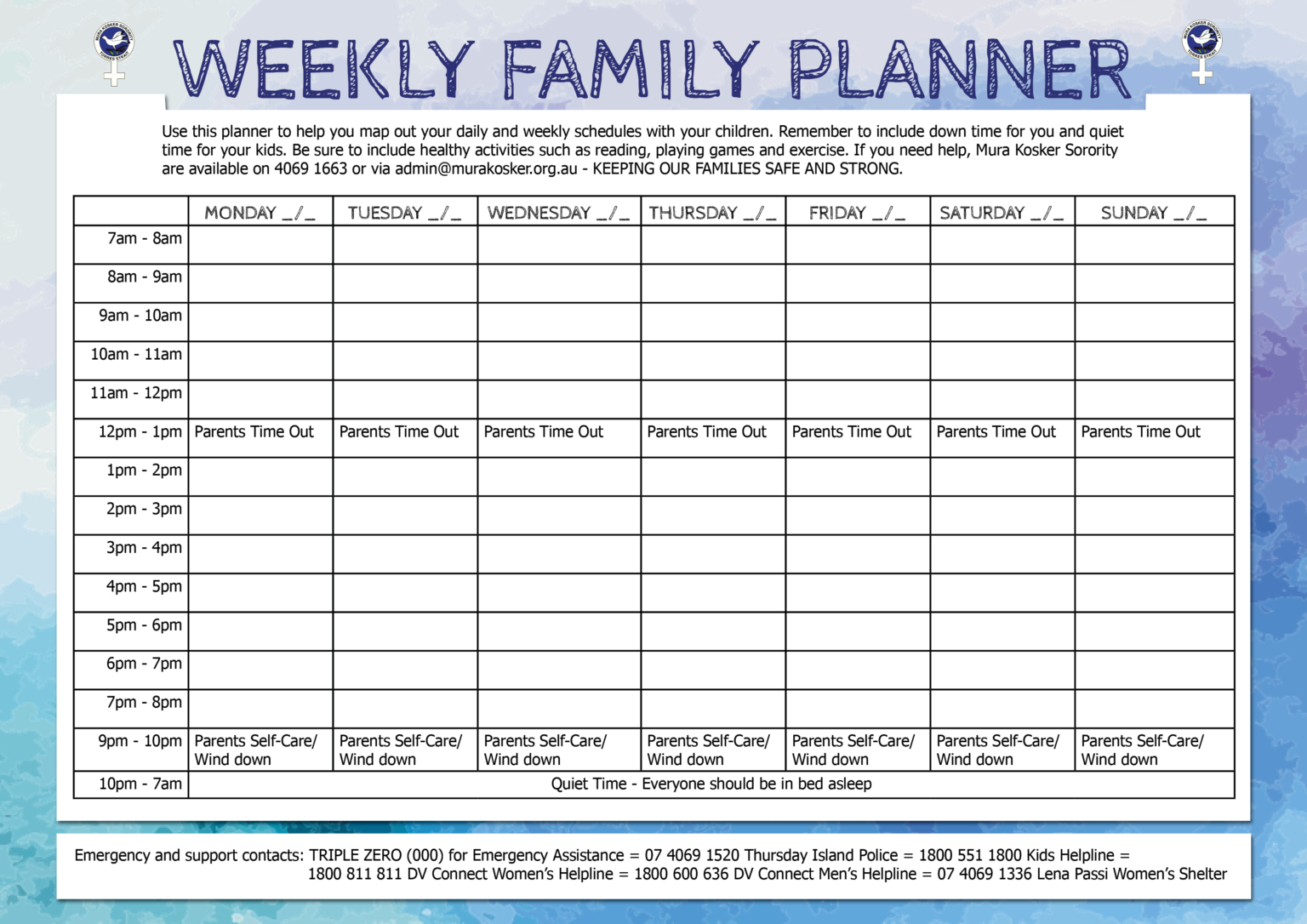 COVID-19 Weekly Family Planner - Mura Kosker Sorority